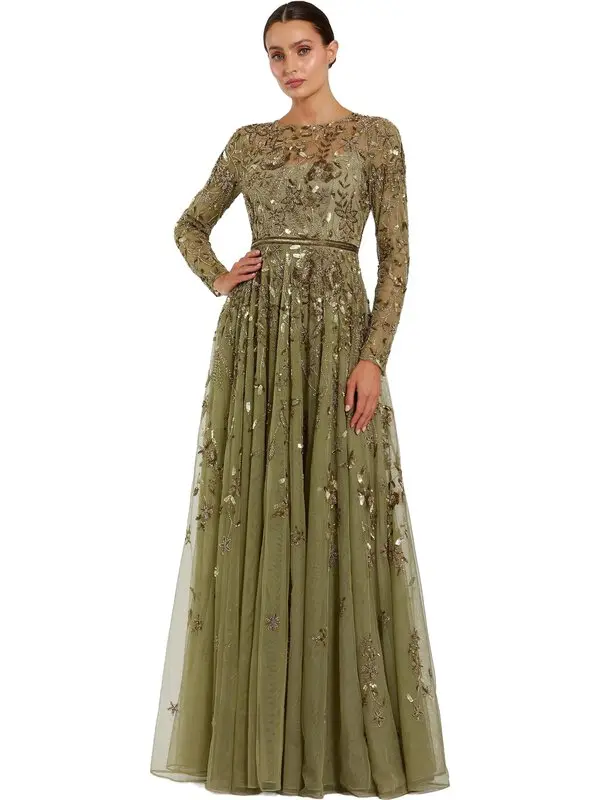 Mac Duggal Hand-embellished Floral A-line Gown - Green