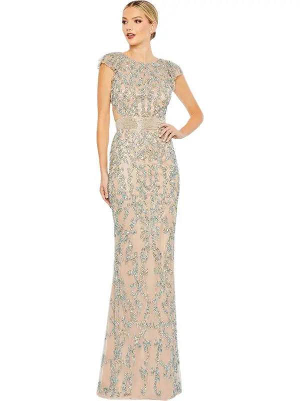 Mac Duggal Sequin-embellished Open-back Gown - Nude Multi