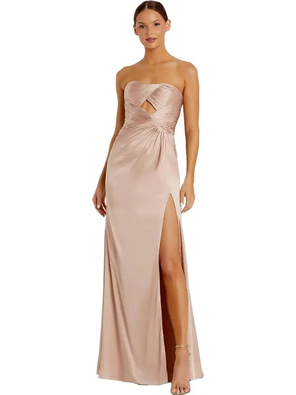 Mac Duggal Strapless Charmeuse Gown With Cutout Detail - Oyster