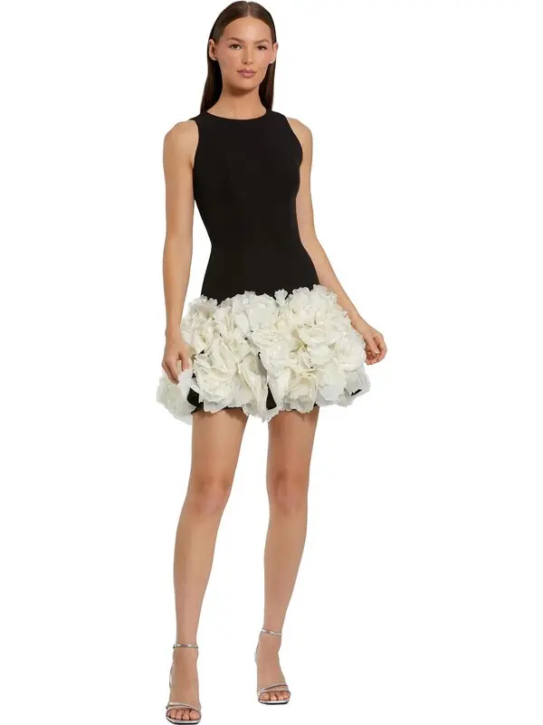 Mac Duggal Sleeveless Mini Dress With 3d Floral Skirt - Black Cream