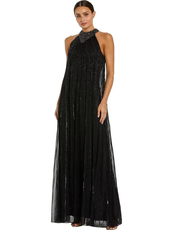 Mac Duggal Sleeveless Embellished Halter Neck Gown - Black