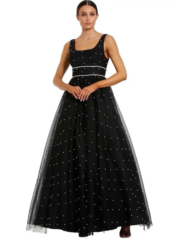 Mac Duggal Pearl-embellished Tulle Ball Gown - Black Ivory