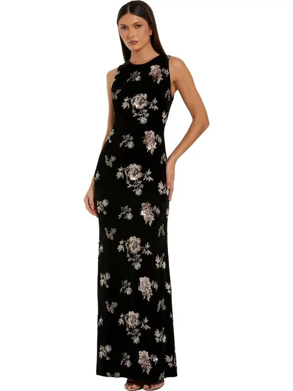 Mac Duggal Floral Embellished Velvet Evening Gown - Black Multi