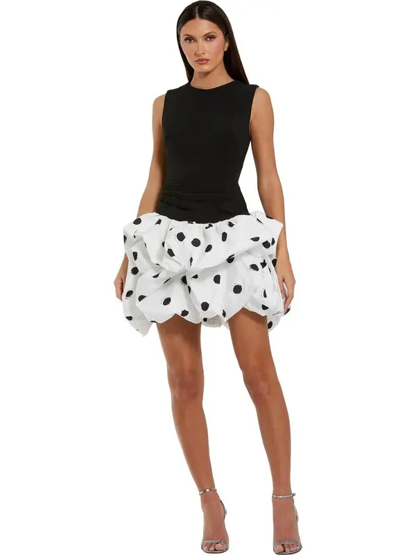 Mac Duggal Polka Dot Bubble Skirt Mini Dress - Black Ivory