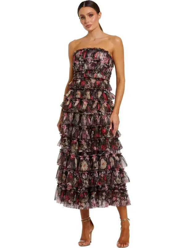Mac Duggal Floral-printed A-line Midi Dress - Black Multi