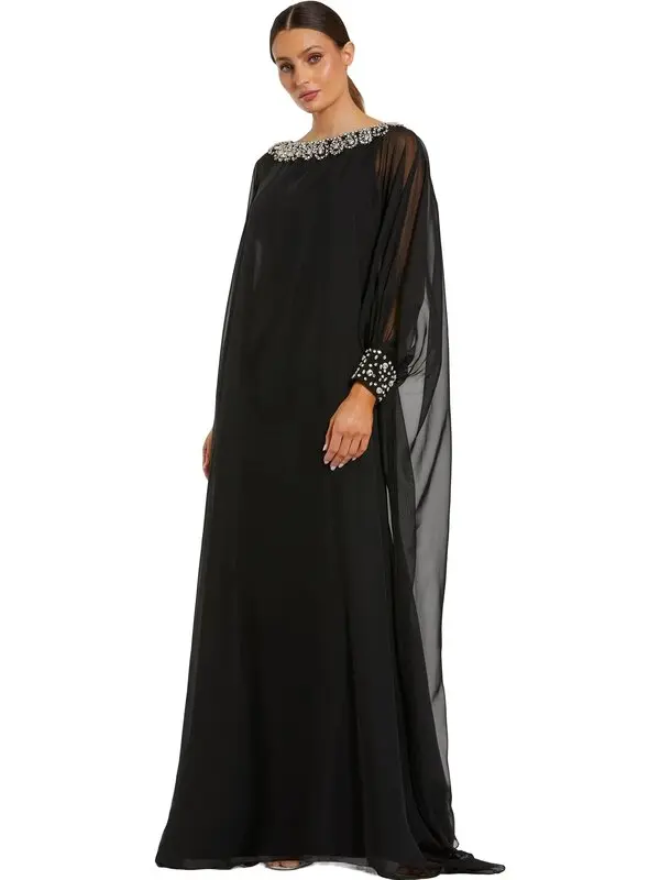 Mac Duggal Embellished Chiffon Kaftan Gown - Black