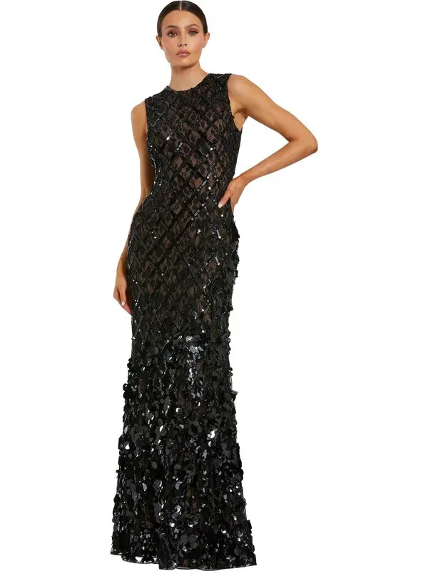 Mac Duggal Embellished Sleeveless Mermaid Gown - Black Nude