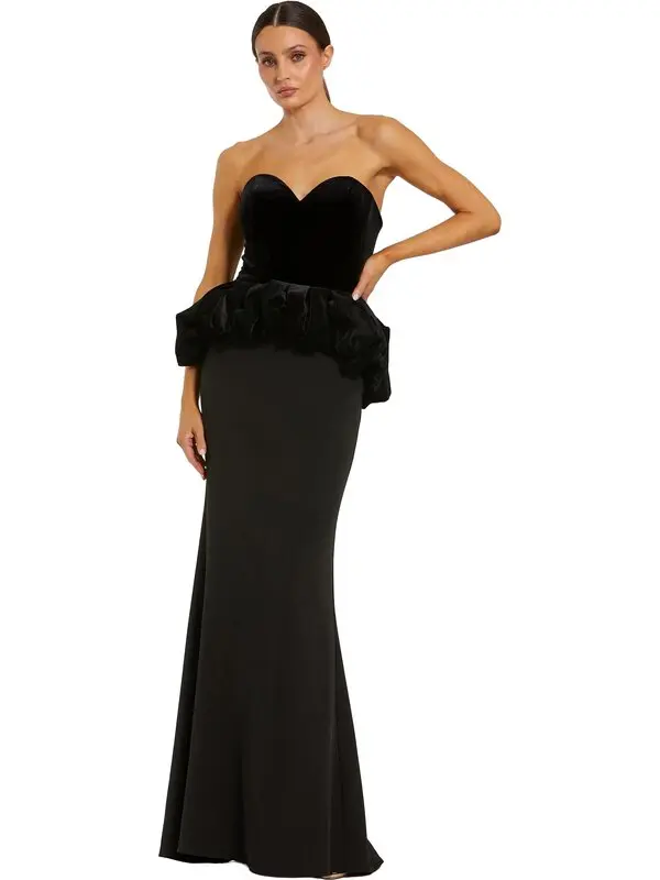 Mac Duggal Strapless Velvet Peplum Gown - Black