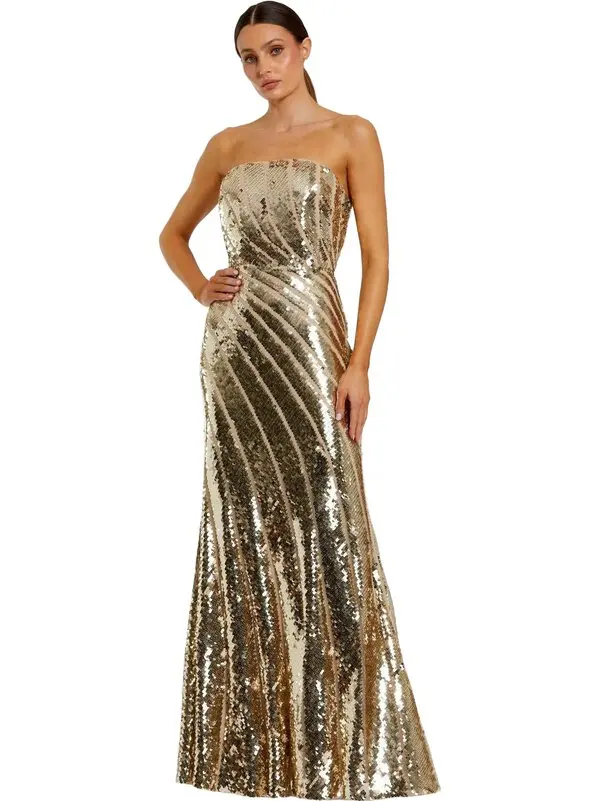 Mac Duggal Strapless Sequin Trumpet Gown - Gold