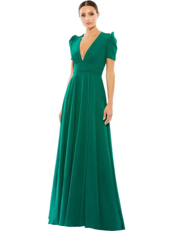 Mac Duggal Chiffon Plunge Neck Gown - Empress Green