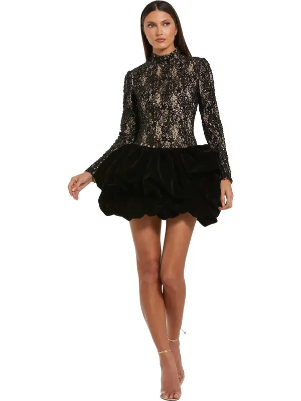 Mac Duggal Lace And Velvet Mini Dress - Black