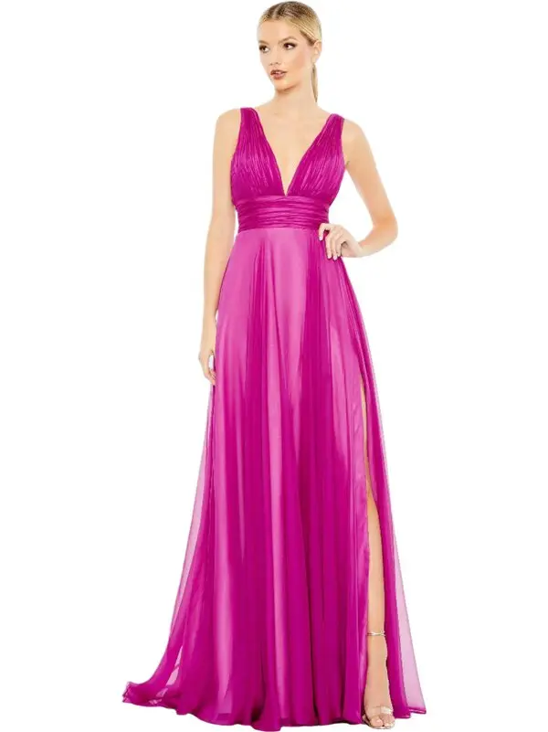 Mac Duggal Draped Sleeveless V-neck Gown - Fuchsia