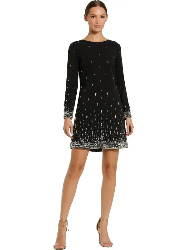 Mac Duggal Embellished Crepe Mini Shift Dress - Black