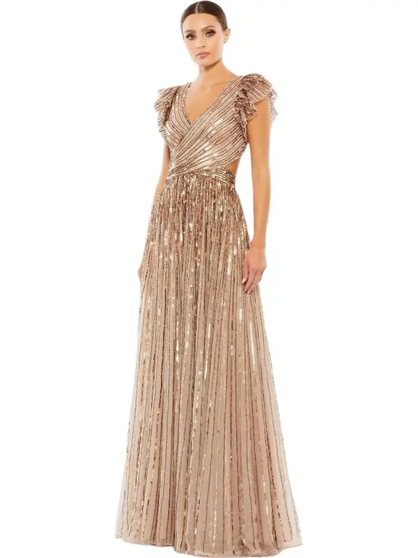 Mac Duggal Sequined Lace-up Gown - Copper