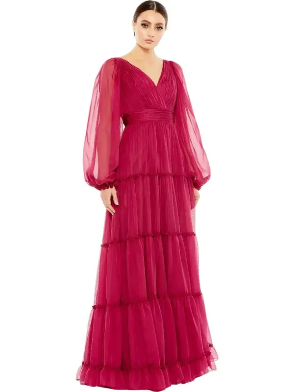 Mac Duggal Long Sleeve Gown - Berry