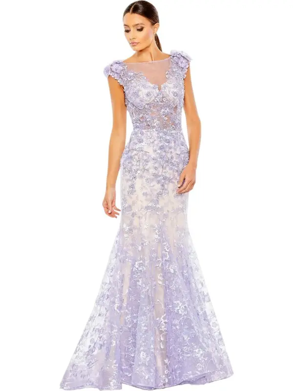 Mac Duggal Embroidered Gown With Open Back - Lilac Nude