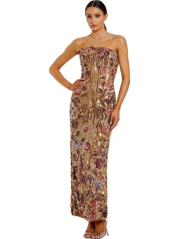 Mac Duggal Strapless Embellished Column Gown - Gold Multi
