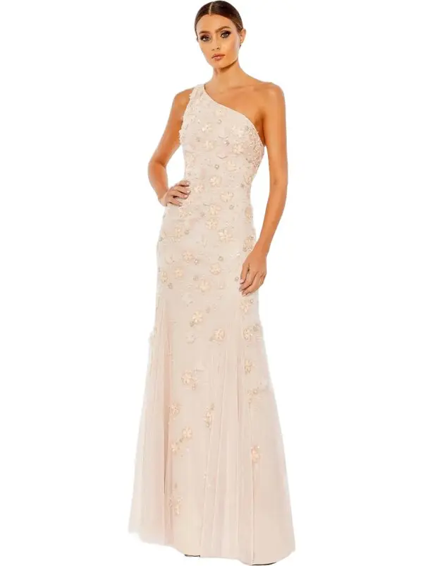 Mac Duggal Embellished One Shoulder Trumpet Gown - Blush