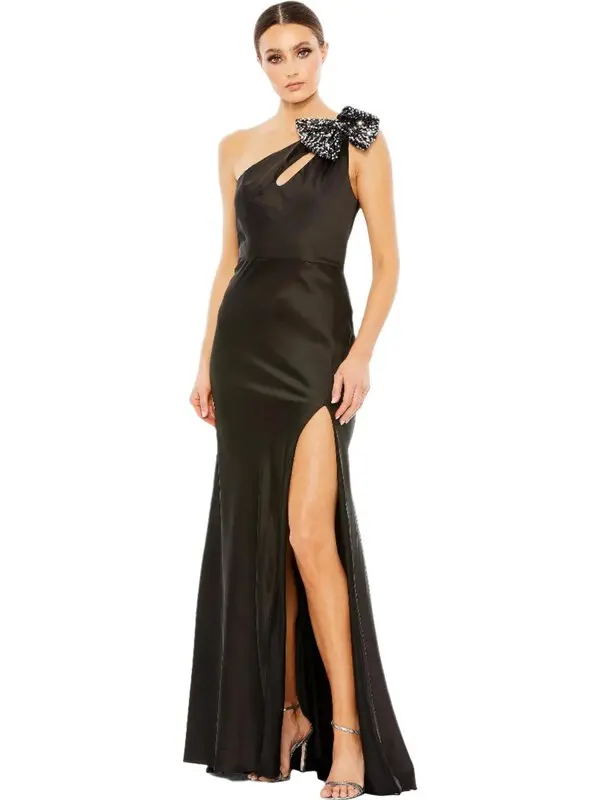 Mac Duggal Sequin Bow One-shoulder Trumpet Gown - Black
