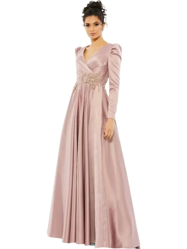 Mac Duggal Long Sleeve Embellished Gown - Rose Pink