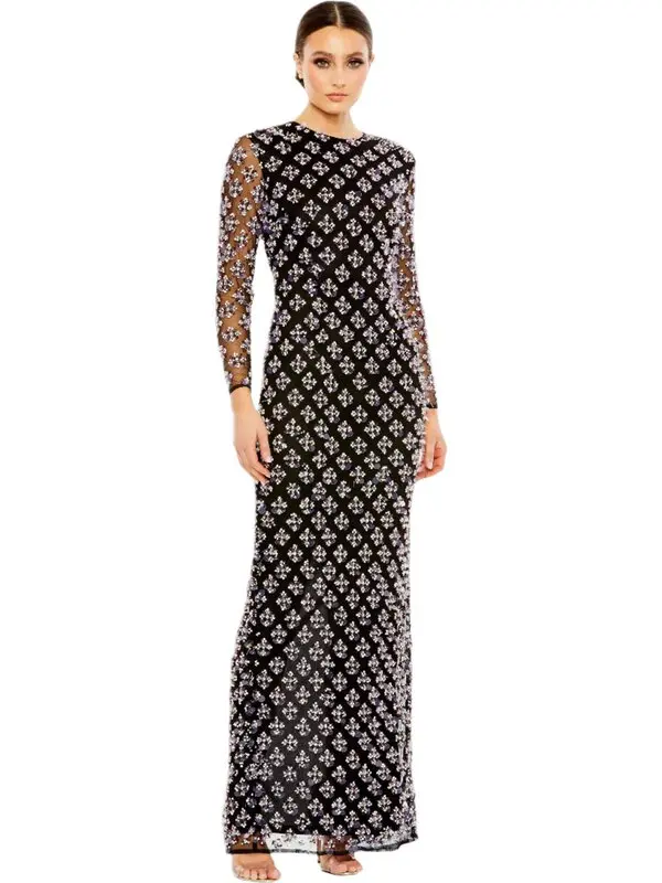 Mac Duggal Hand-beaded Long-sleeve Gown - Black