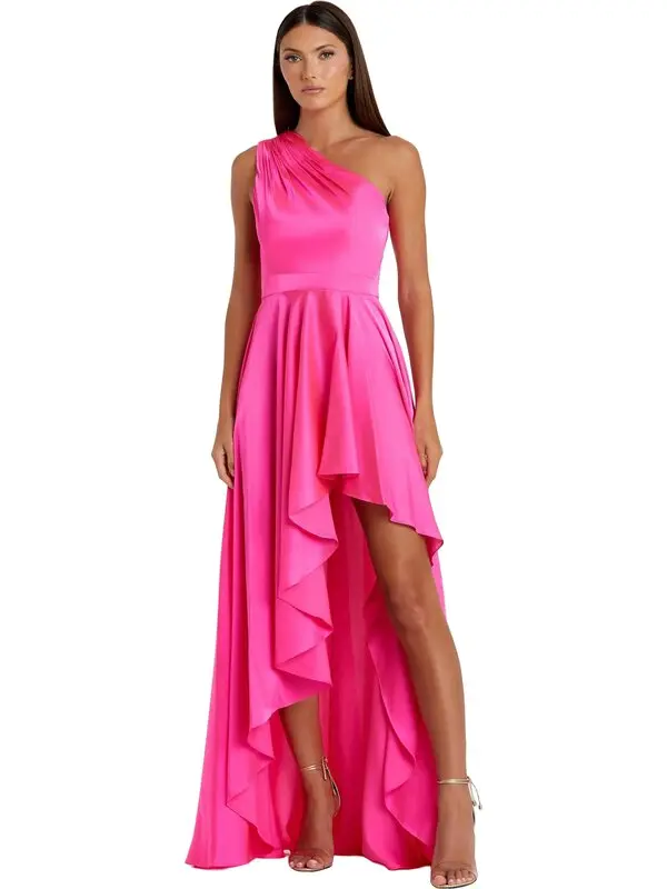 Mac Duggal One-shoulder High-low A-line Gown - Hot Pink