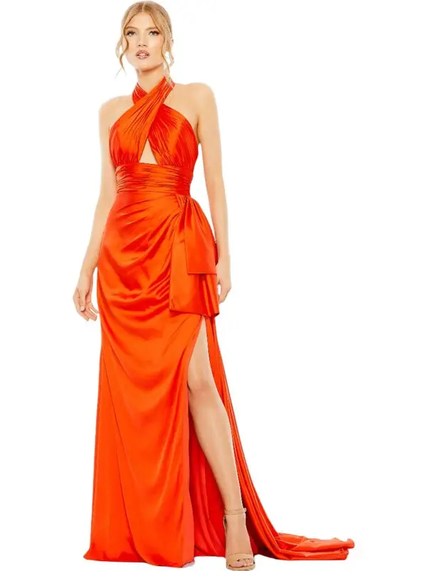 Mac Duggal Halter Neck Ruffle Gown - Orange