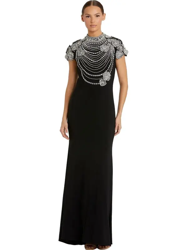 Mac Duggal High Neck Embellished Column Gown - Black