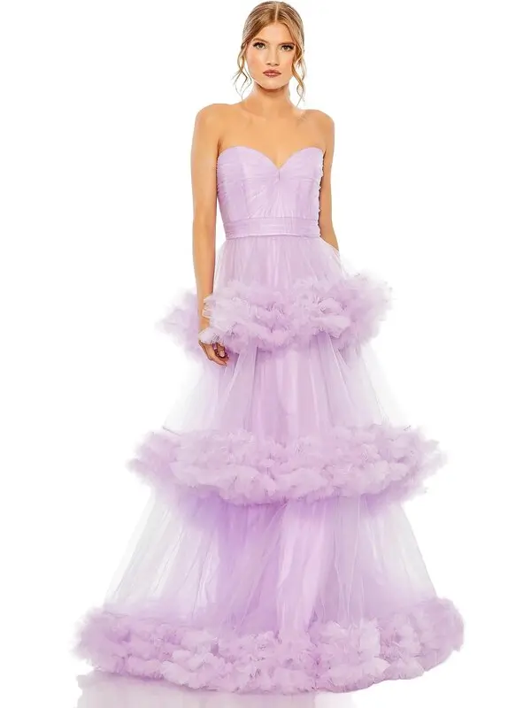 Mac Duggal Strapless Ruffle Tiered Gown - Orchid