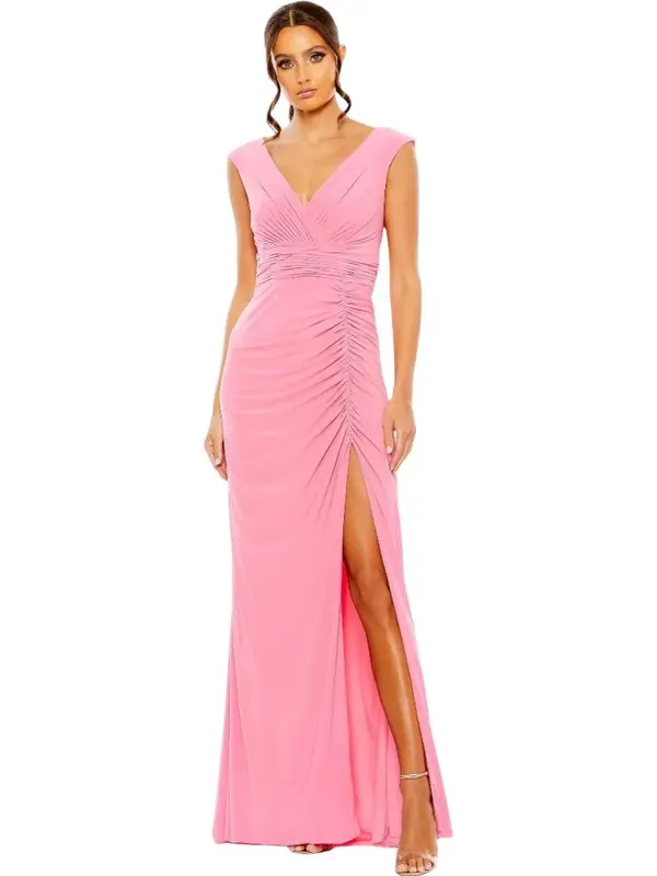 Mac Duggal Sleeveless Evening Gown With Slit - Candy Pink