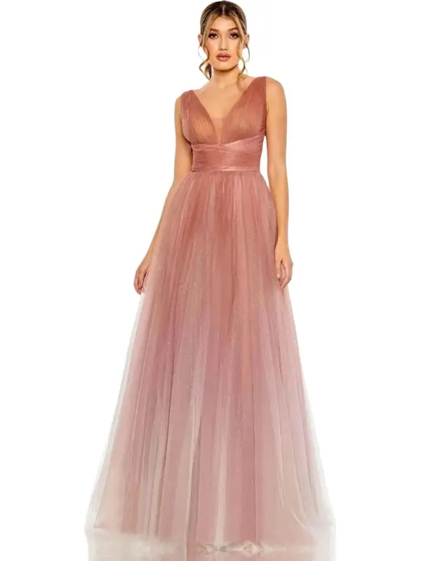 Mac Duggal Glitter Ombre V-neck Gown - Vintage Rose