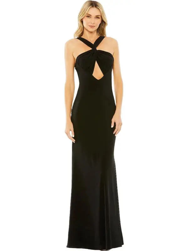 Mac Duggal Knotted Halter Neck Keyhole Gown - Black