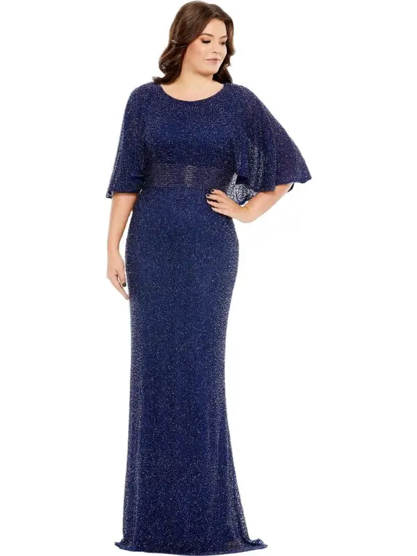 Mac Duggal Embellished Cape Sleeve Gown - Midnight