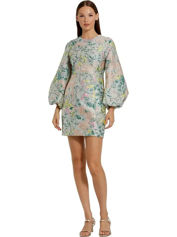 Mac Duggal Floral Brocade Puff Sleeve Fitted Mini Dress - Pastel Multi