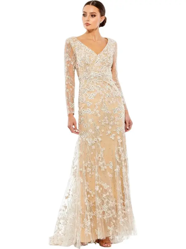 Mac Duggal Floral Embroidered Gown - Ivory Nude