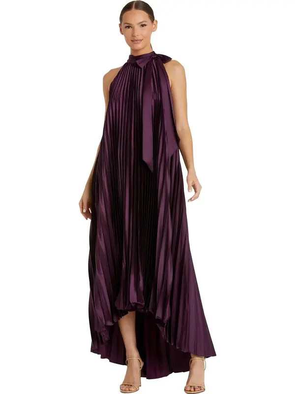 Mac Duggal Pleated Halter Neck High-low Gown - Plum