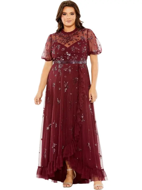 Mac Duggal Embellished Faux Wrap Gown - Bordeaux