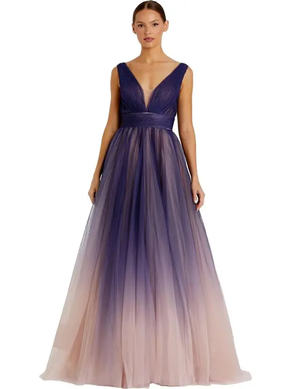 Mac Duggal Ombre Tulle Ball Gown - Indigo Ombre