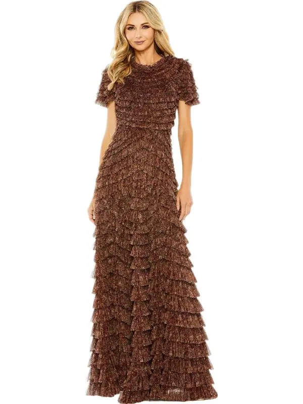 Mac Duggal Ruffle Tiered Gown - Brown Multi