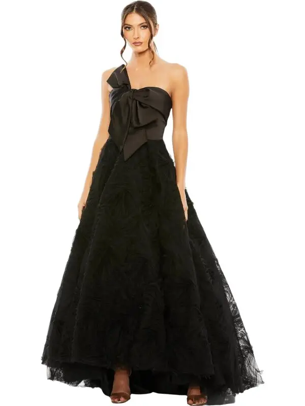 Mac Duggal Strapless Bow Tulle Gown - Black
