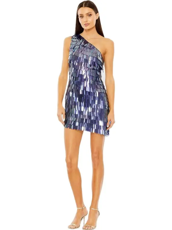 Mac Duggal One-shoulder Fringe Mini Dress - Midnight