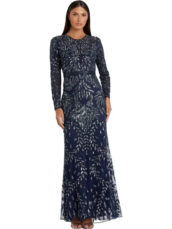 Mac Duggal Long Sleeve Embellished Gown - Midnight