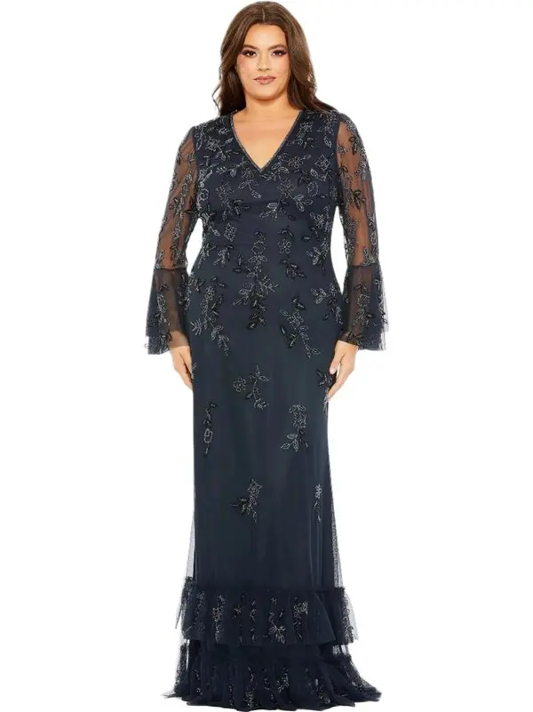 Mac Duggal Hand-embellished Mesh Overlay Gown - Midnight