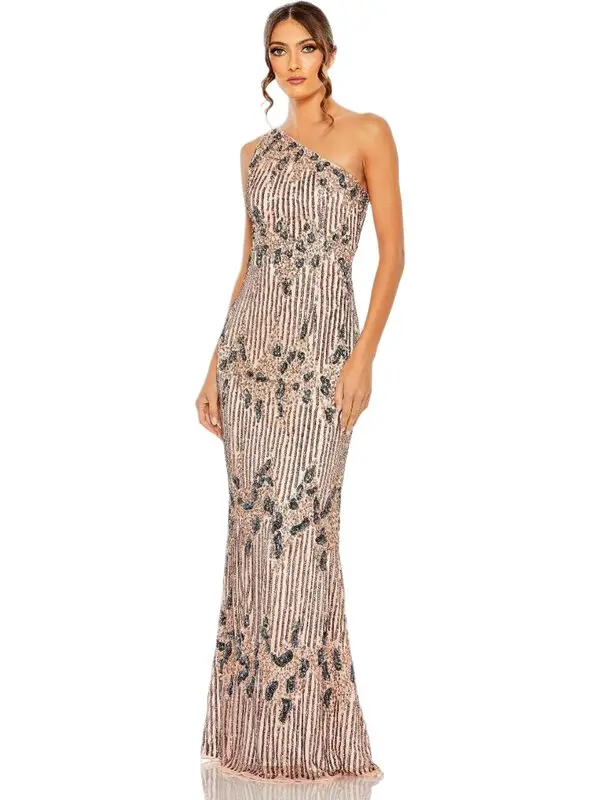 Mac Duggal Embellished One-shoulder Gown - Apricot