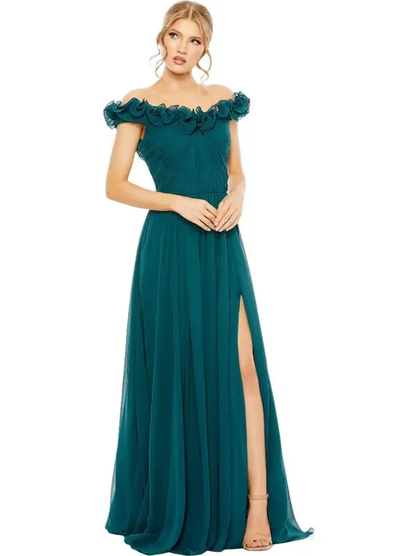 Mac Duggal Ruched Off-the-shoulder A-line Gown - Teal