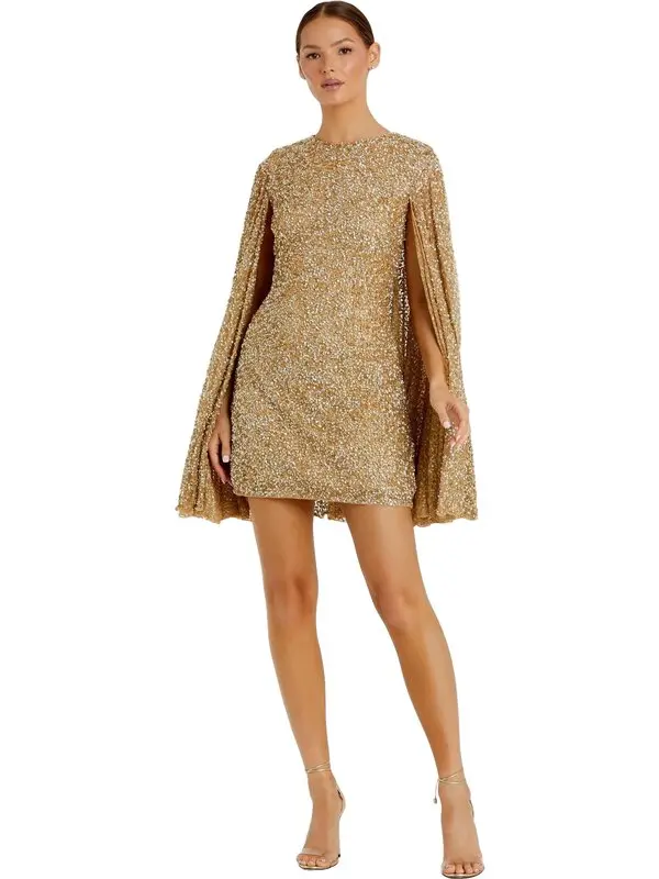 Mac Duggal Sequin Cape Sleeve Mini Dress - Gold