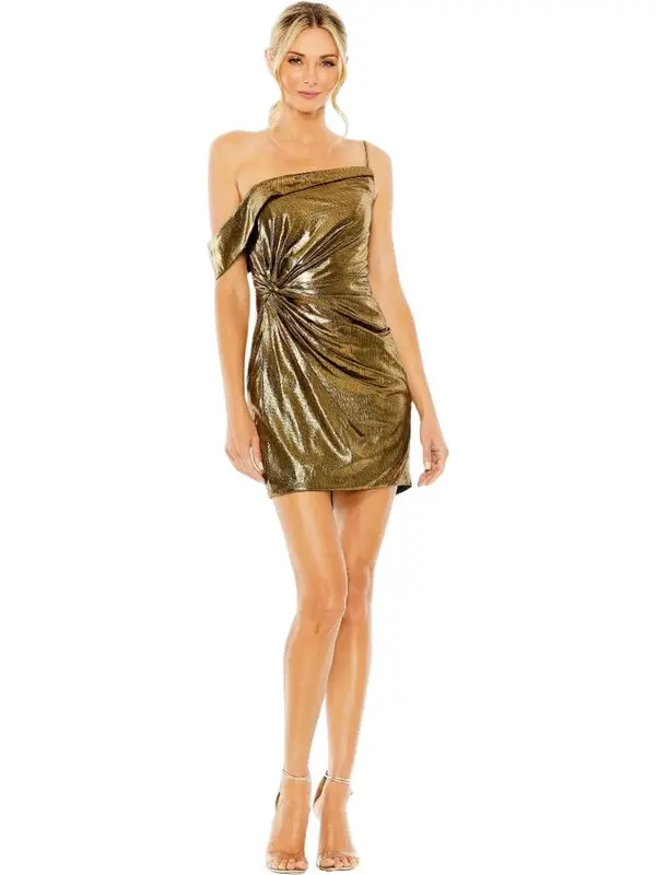 Mac Duggal Asymmetrical Knot Mini Dress - Antique Gold