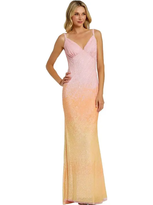 Mac Duggal Sequined Cami Trumpet Gown - Sunset
