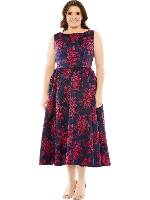 Mac Duggal Floral Embroidered Brocade Dress - Midnight Multi