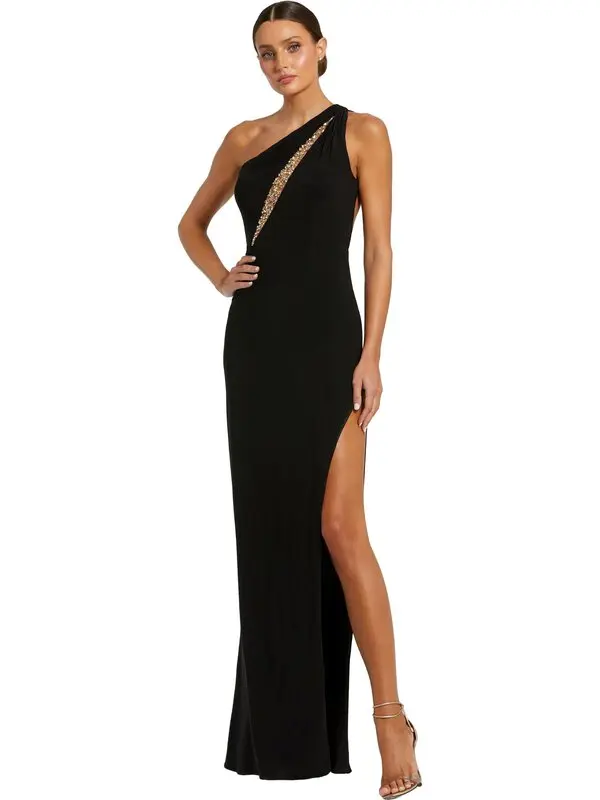 Mac Duggal One-shoulder Embellished Gown - Black